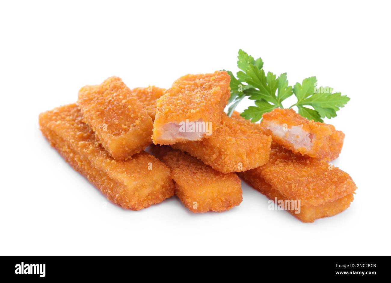 Fresh breaded fish fingers with parsley on white background Stock Photo ...