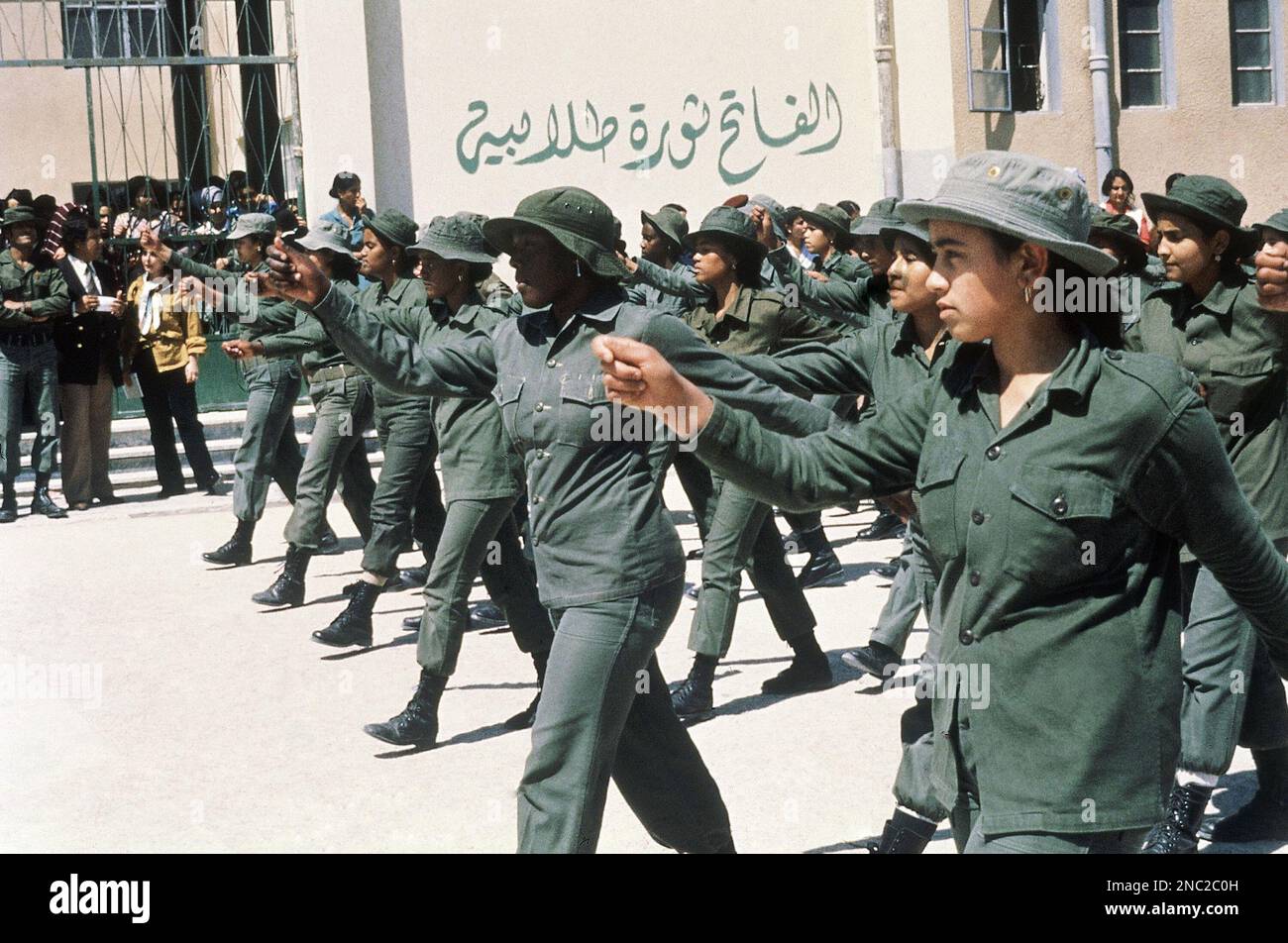 A contingent of Libyan women soldiers undergo Guerrilla training at a ...