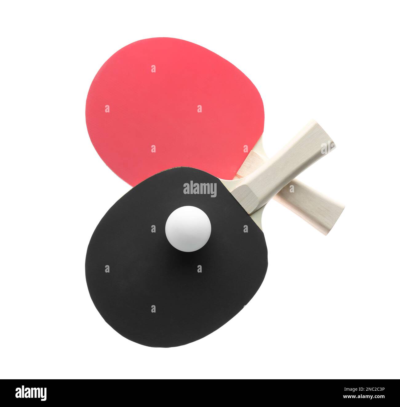 Ping pong rackets and ball isolated on white, top view Stock Photo - Alamy