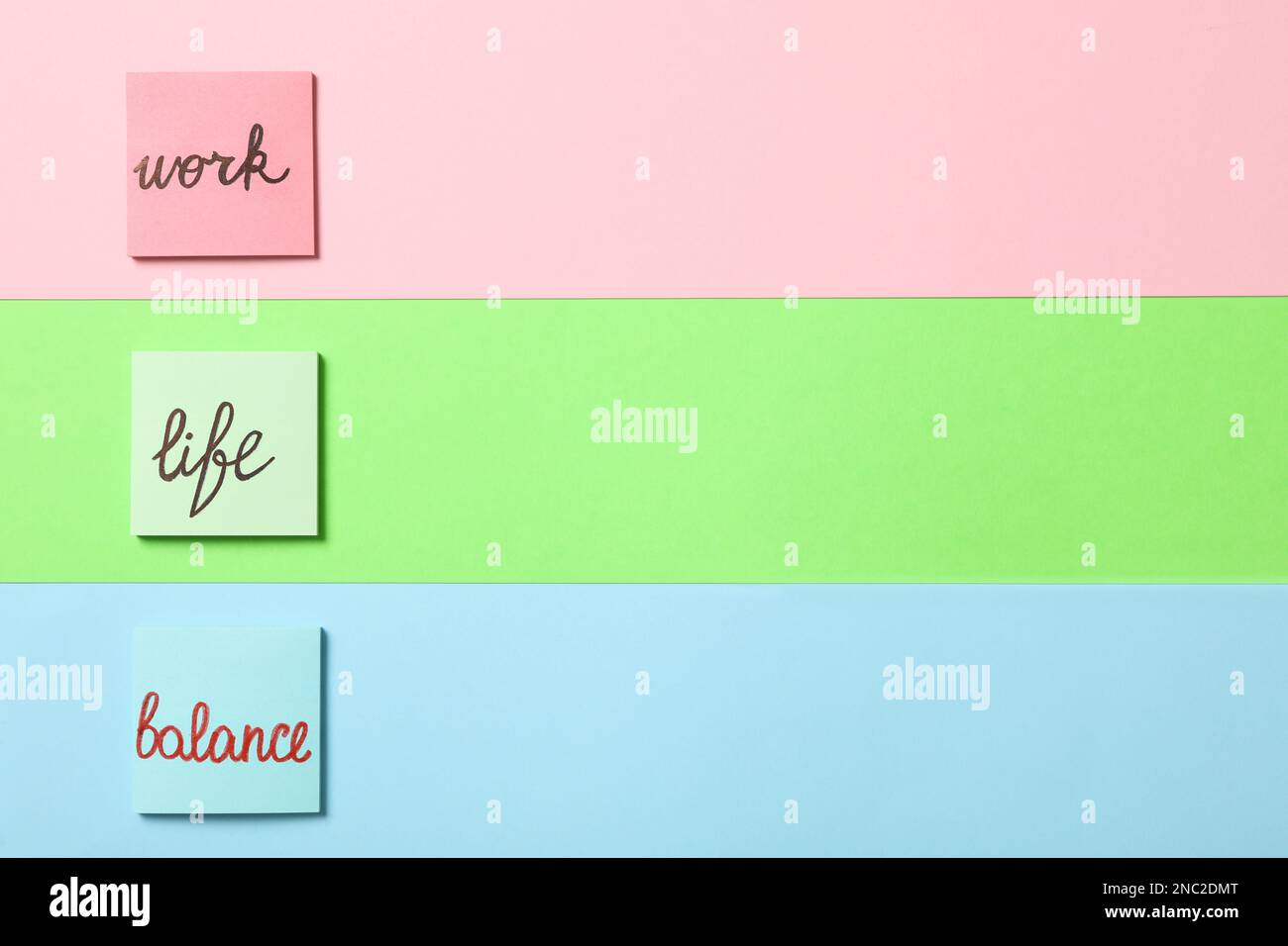 Different sticky notes on color background with space for text, flat ...