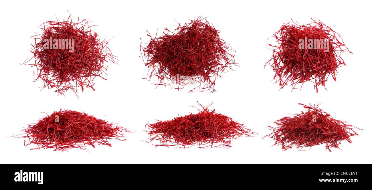 Set with dried saffron on white background. Banner design Stock Photo ...