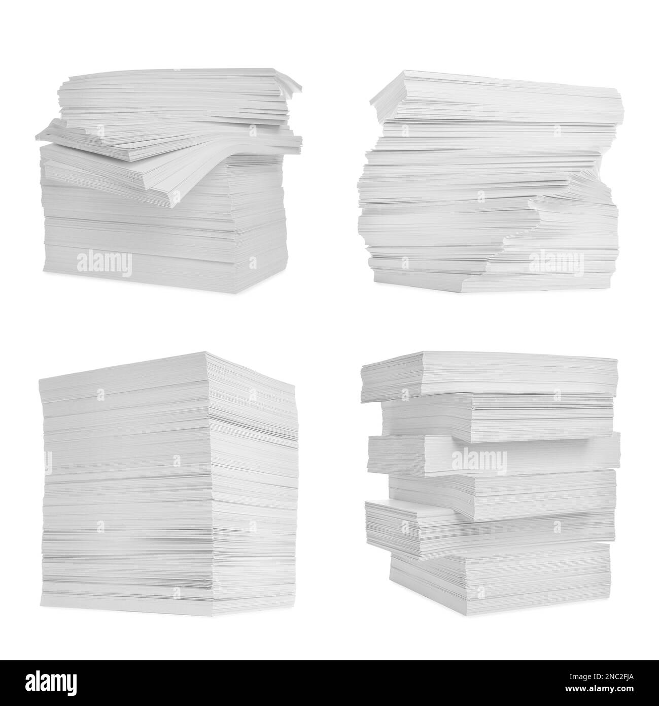Set with stacks of blank paper on white background Stock Photo - Alamy