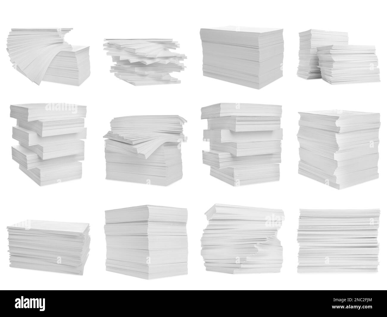 Set with stacks of blank paper on white background Stock Photo - Alamy