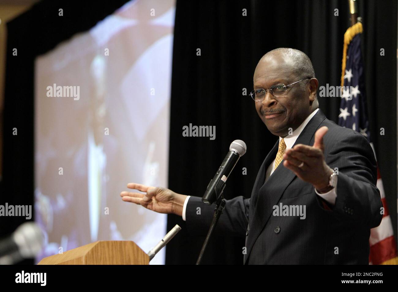 Former CEO of Godfather's Pizza Herman Cain speaks during the ...
