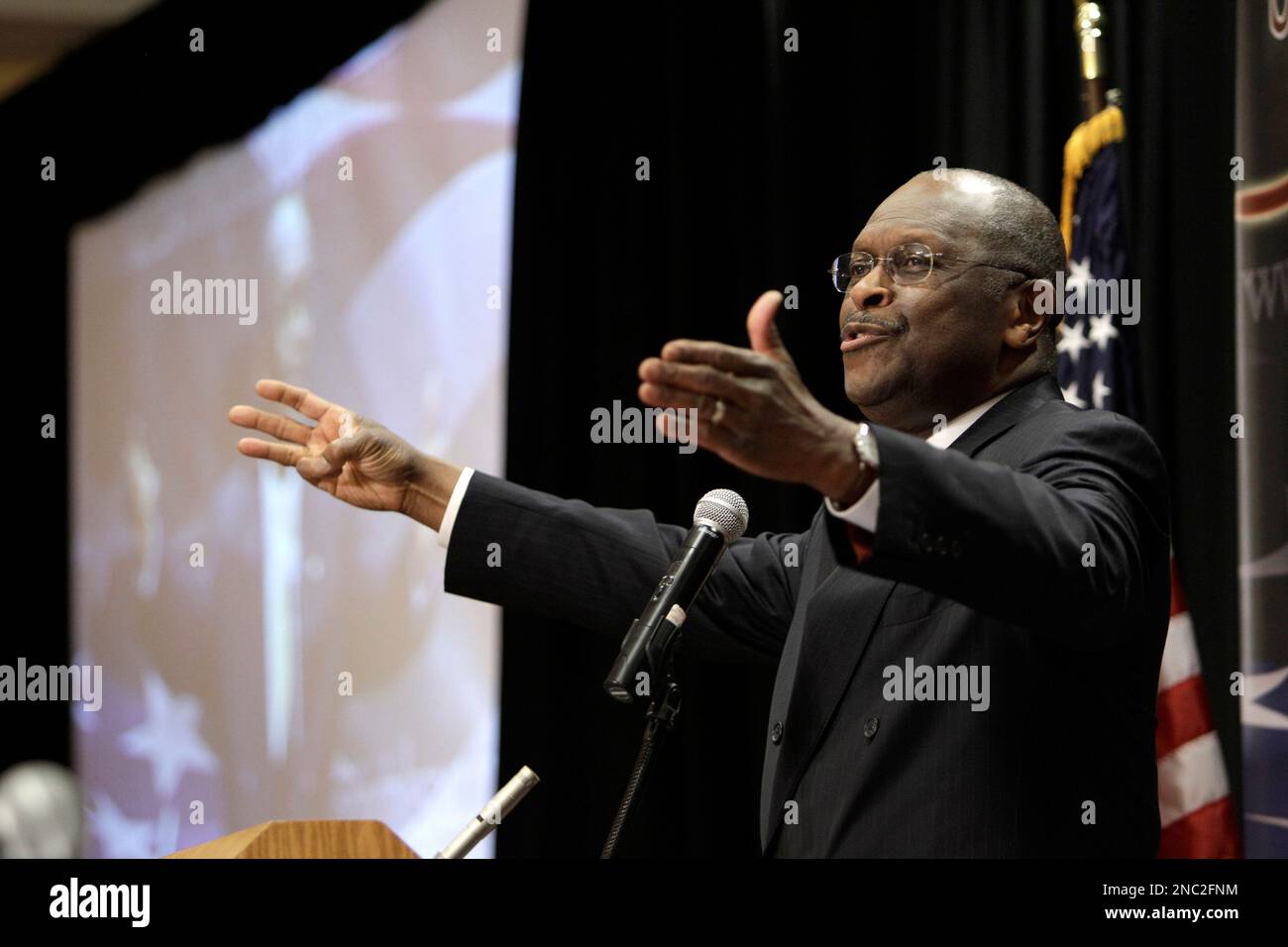 Former CEO of Godfather's Pizza Herman Cain speaks during the ...