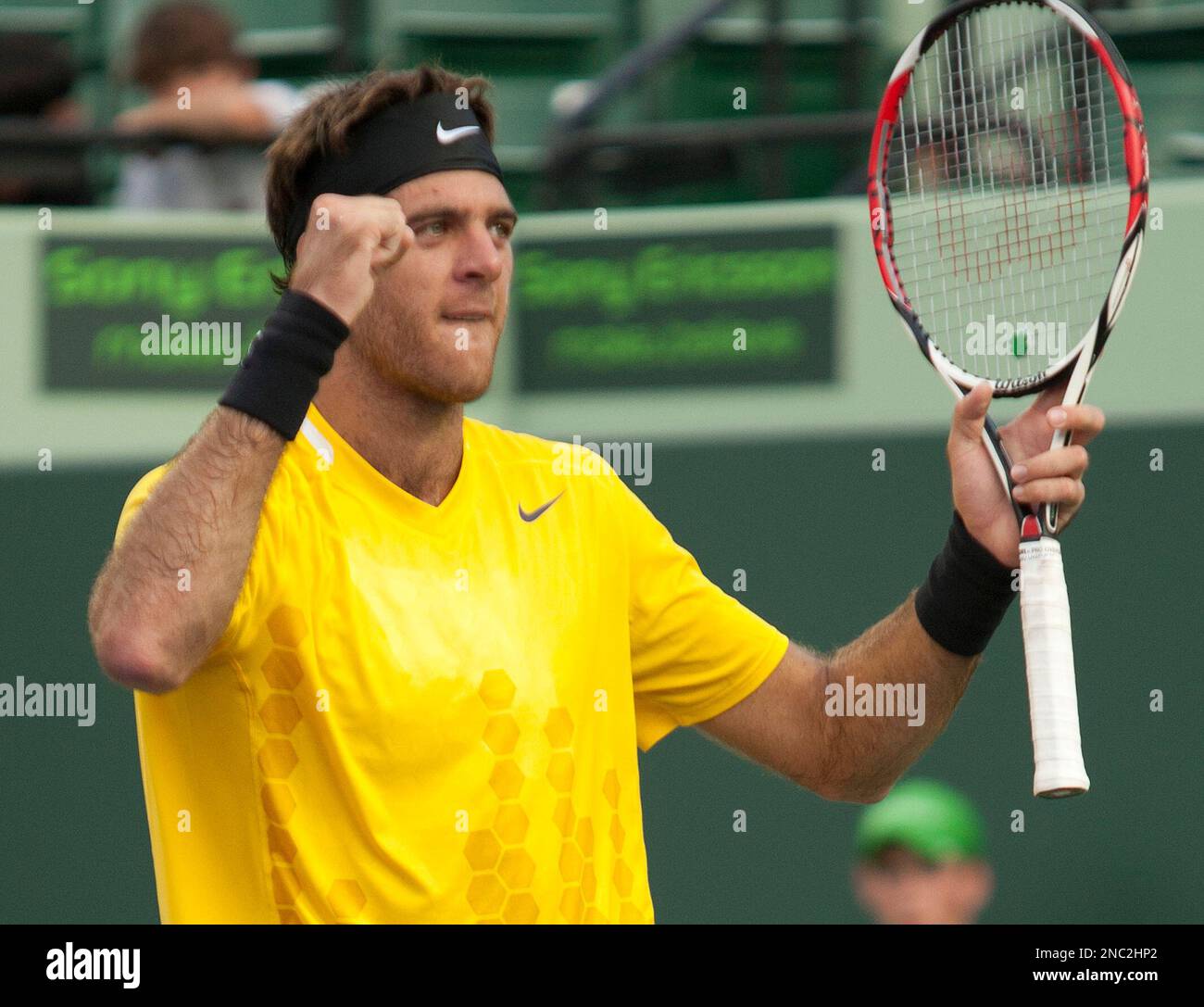 Juan Martin del Potro, from Argentina, reacts after winning his match ...