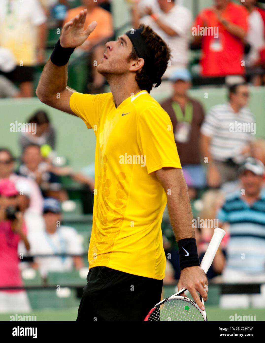 Juan Martin del Potro, from Argentina, reacts after winning his match ...