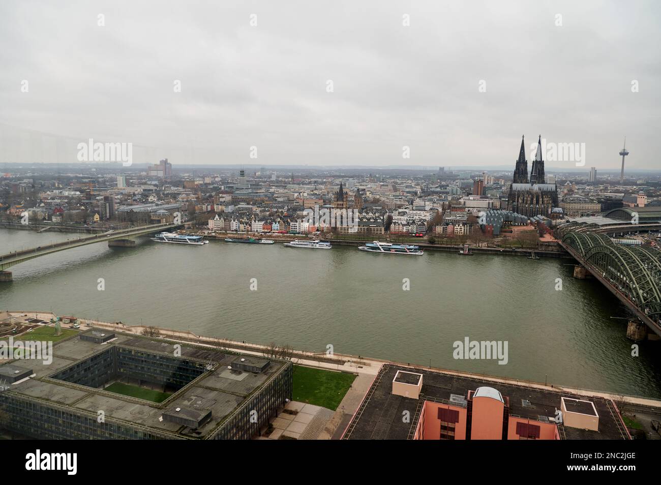 Cologne Dom and Rheine in Germany. Panorama of the skyline of Cologne ...