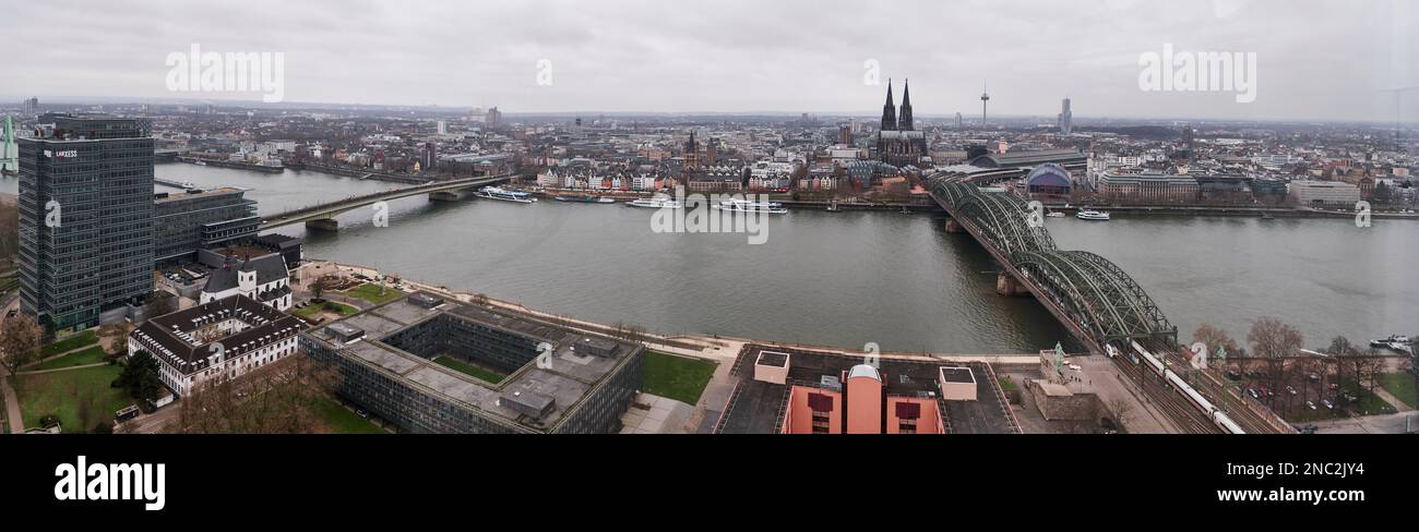 Cologne Dom and Rheine in Germany. Panorama of the skyline of Cologne ...