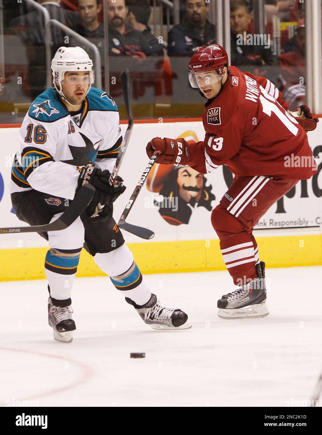 San Jose Sharks' Devin Setoguchi (16) and Phoenix Coyotes' Ray Whitney ...