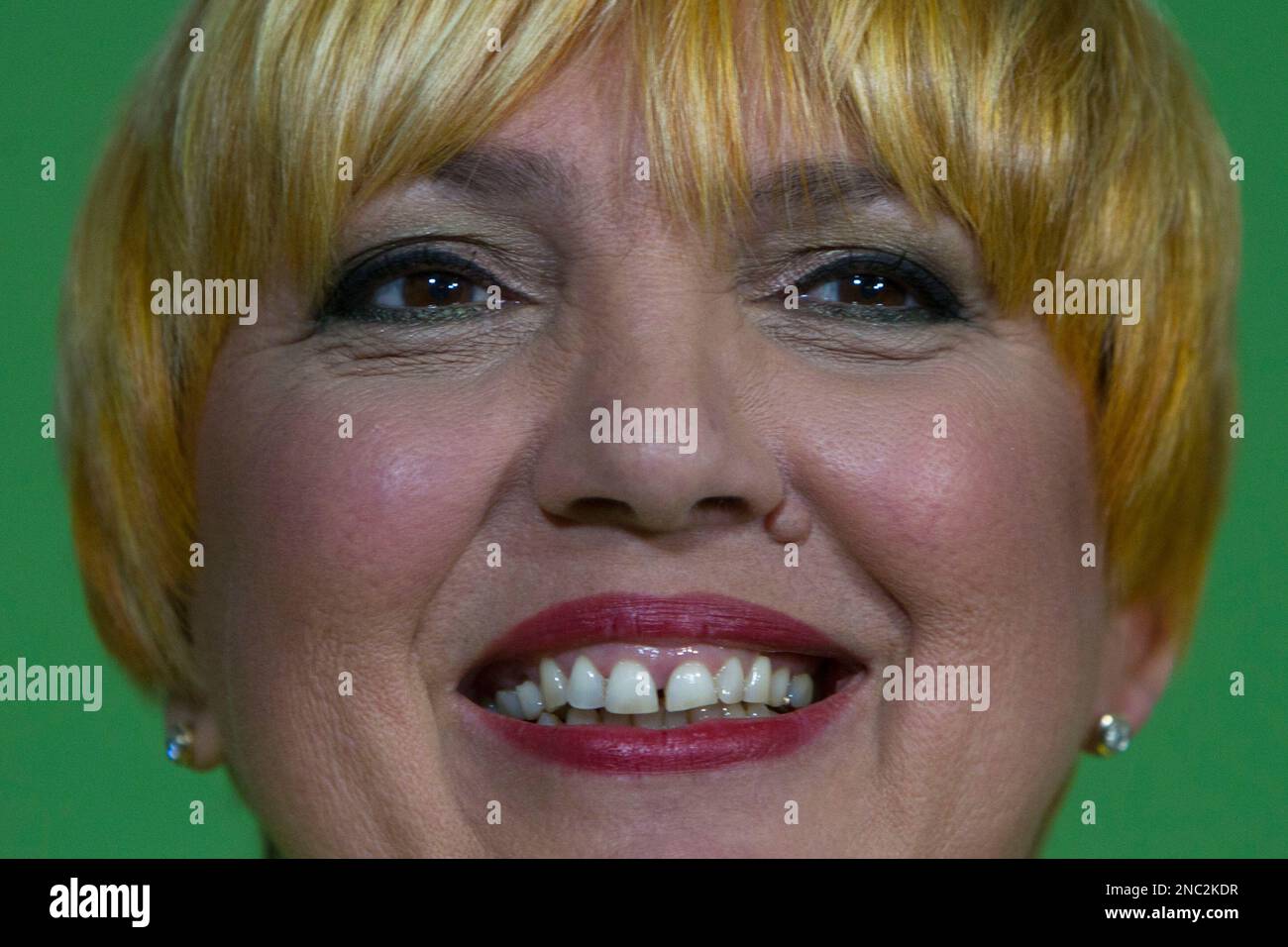 Green party chairwoman Claudia Roth reacts after forecasts for the ...