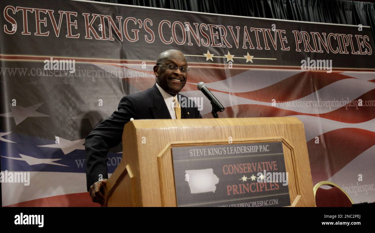 Former CEO of Godfather's Pizza Herman Cain speaks during the ...
