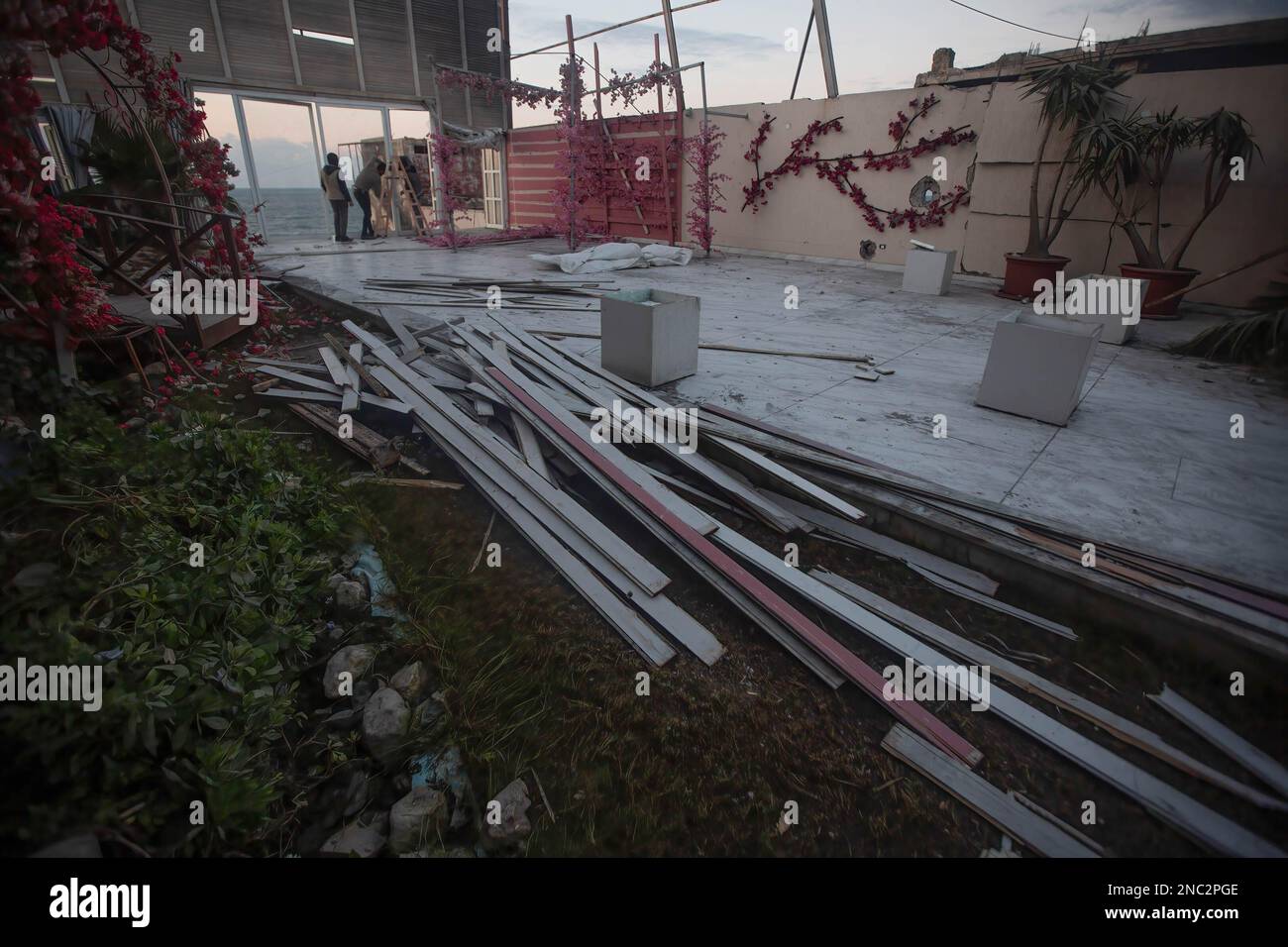 Interior view of a destroyed wedding hall after being attacked by ...