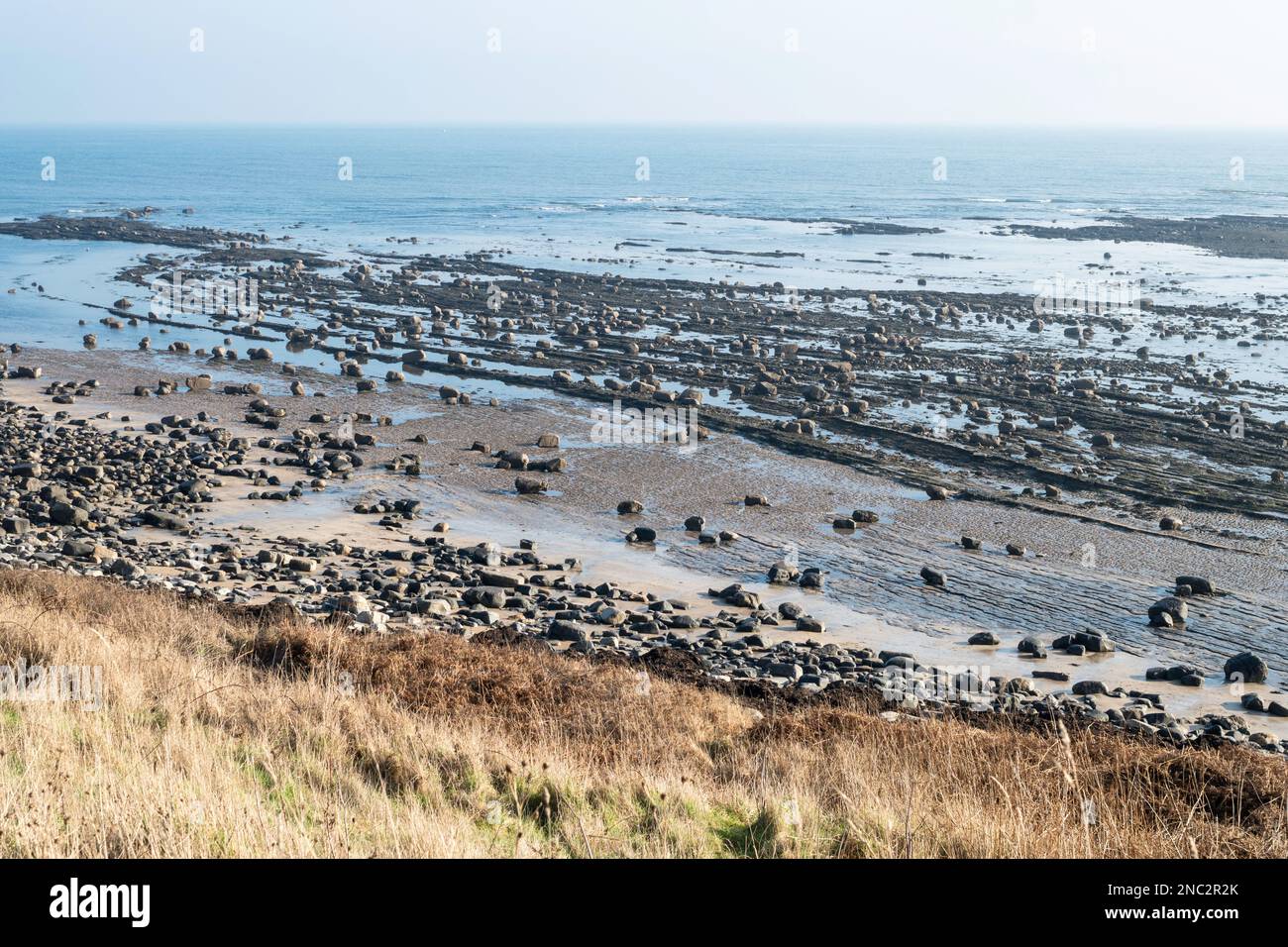 Exposed coastal rock formation north of Alnmouth, Northumberland ...