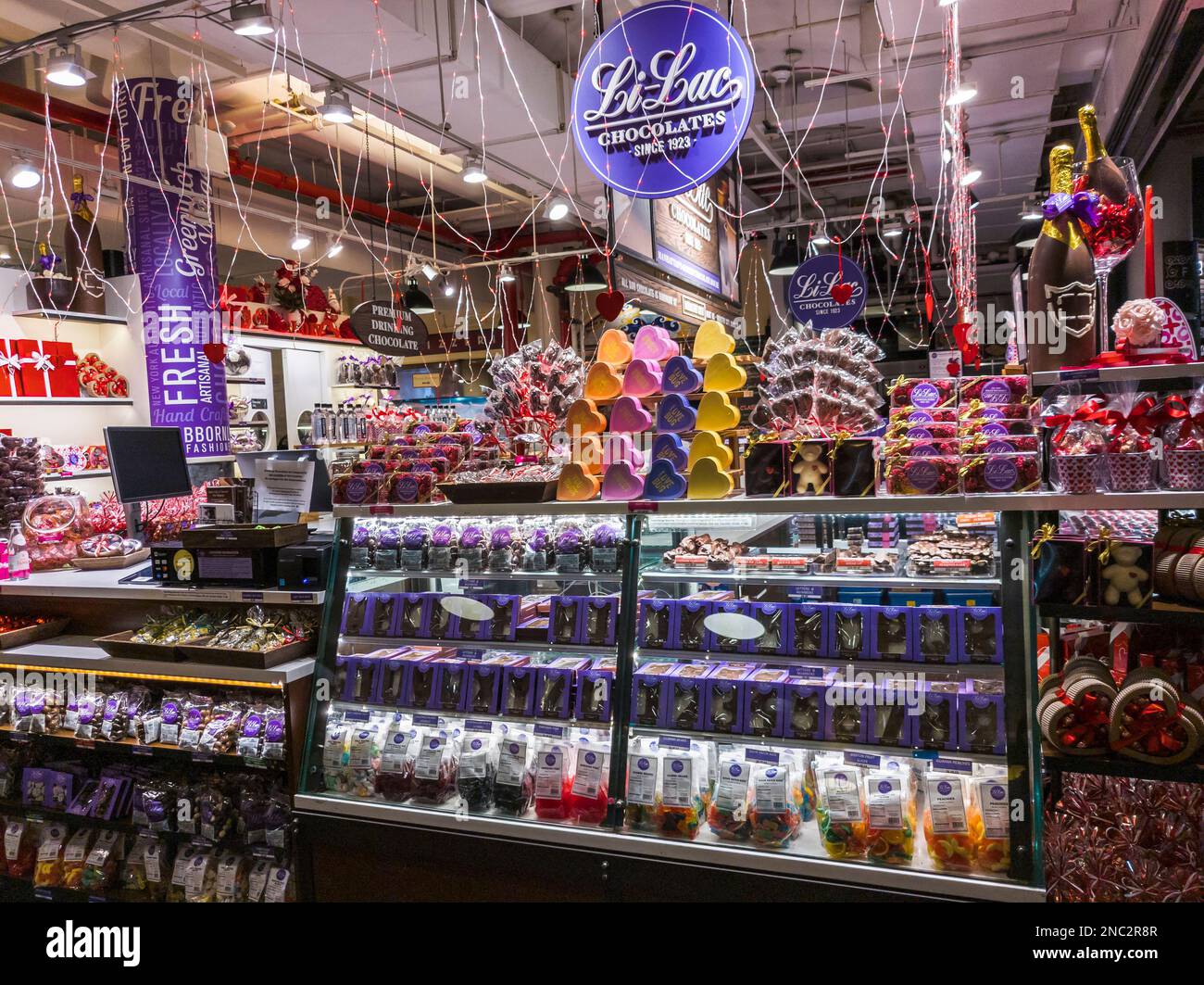 Li-Lac Chocolates in Chelsea Market in New York is decorated for ...