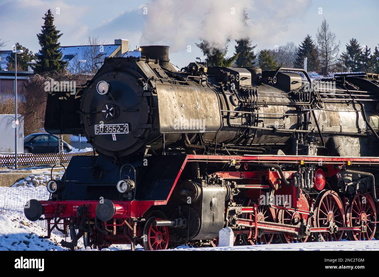 Railway and station scene, steam locomotive 50 3552-2 in service of the ...