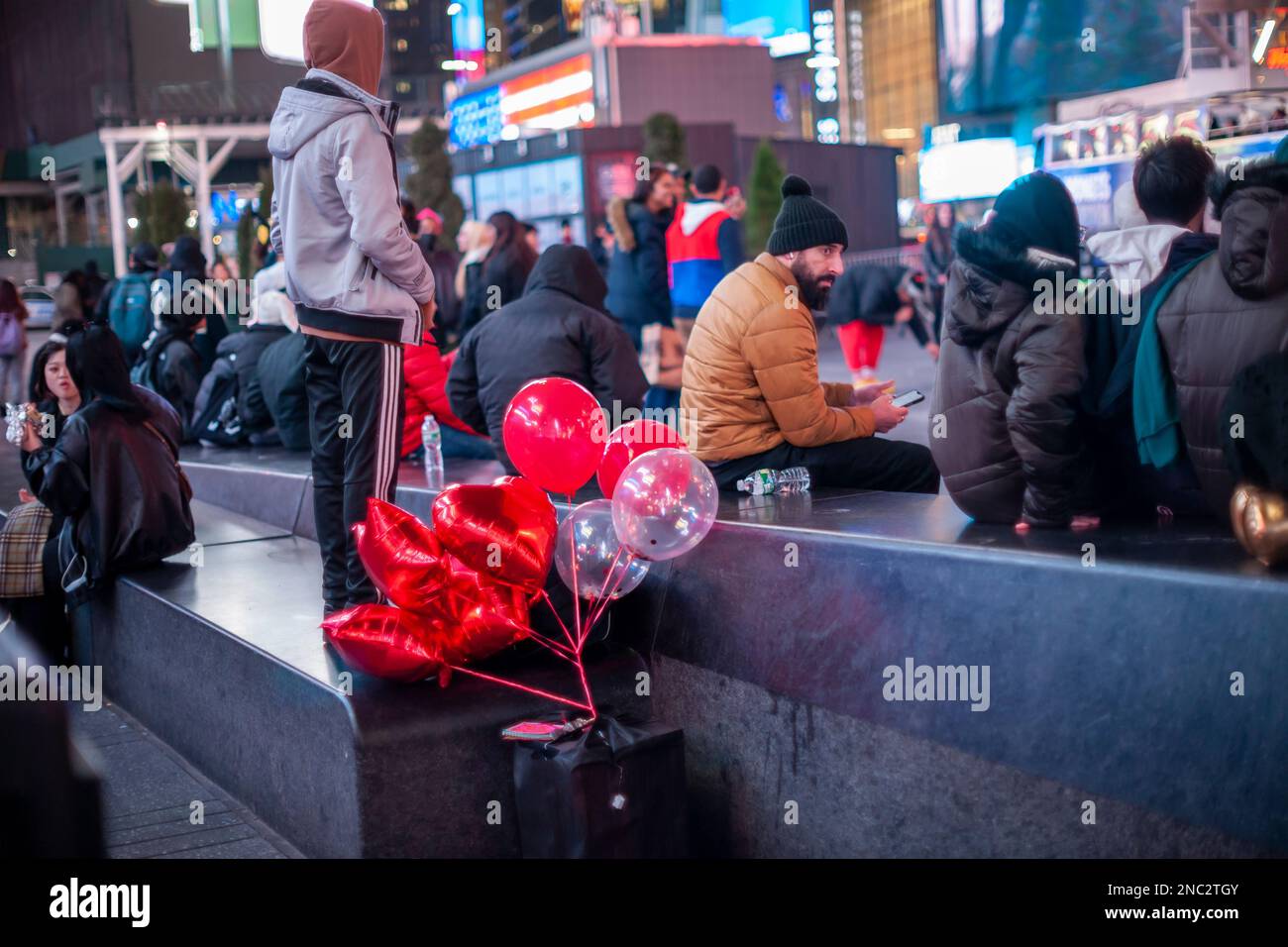 Balloons for Valentine’s Day in Times Square in New York on Wednesday ...