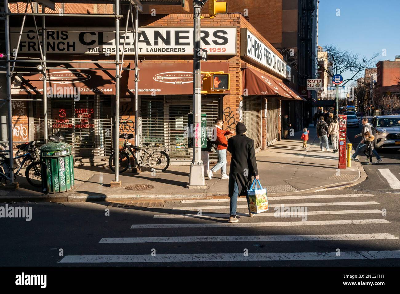 East Village neighborhood street corner in New York on Saturday ...