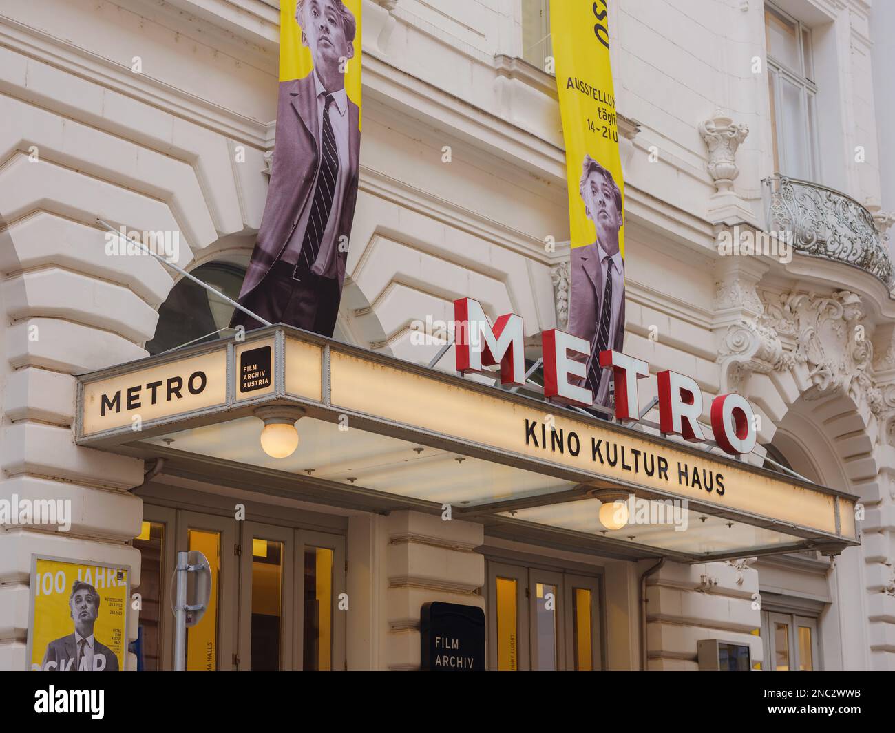 Vienna, Austria - August 7, 2022: Facades of buildings Metro cinema ...