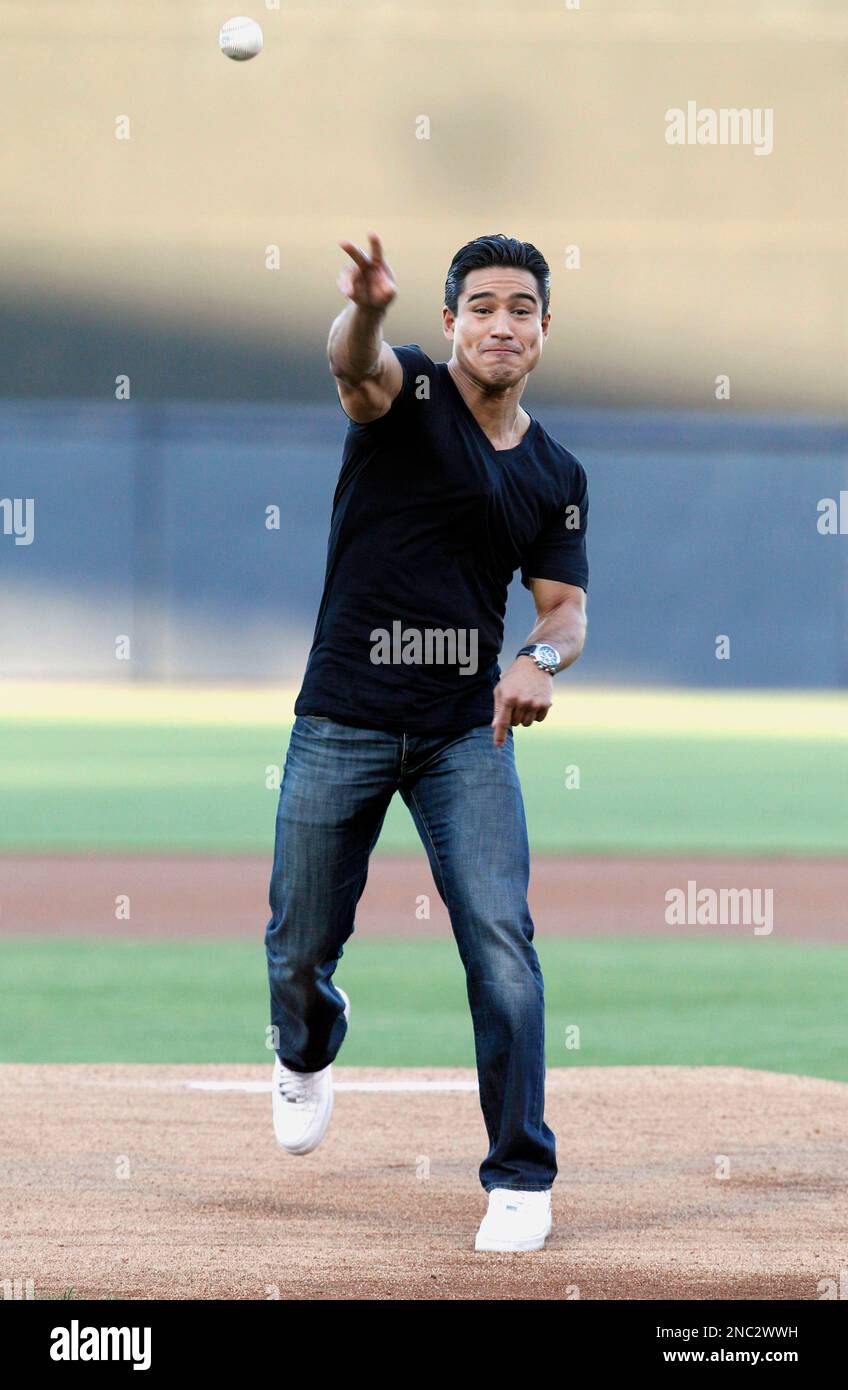 Actor Mario Lopez throws out the ceremonial first pitch before the New ...