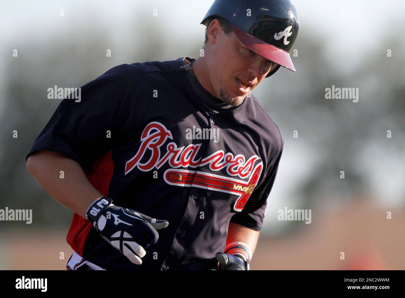 Atlanta Braves' Chipper Jones hits a three-run home run in the first ...