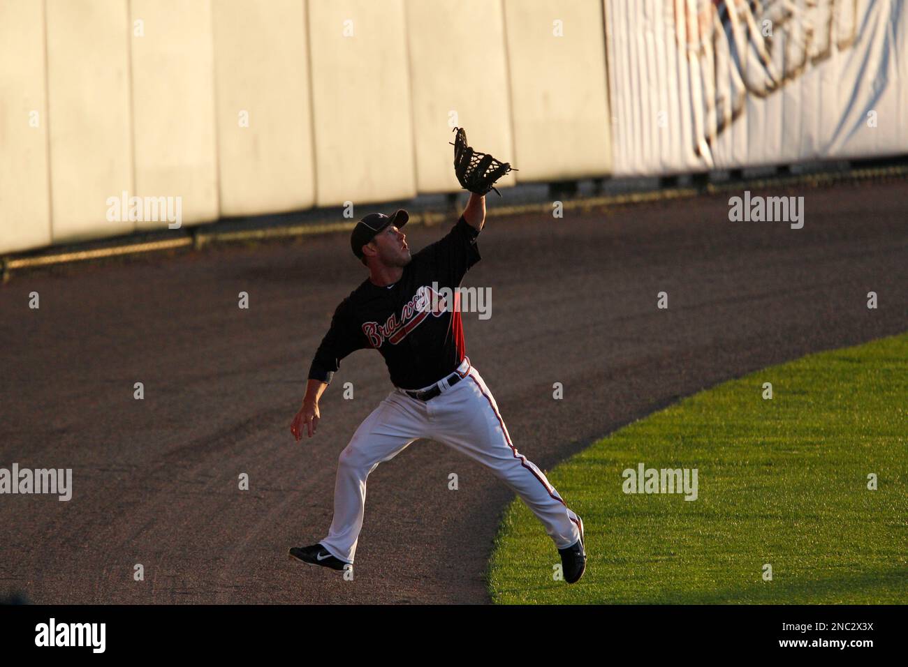 Atlanta Braves left fielder Matt Young plays a fly ball off Detroit ...