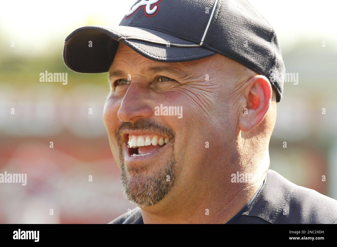 Atlanta Braves manager Fredi Gonzalez talks with reporters before a ...