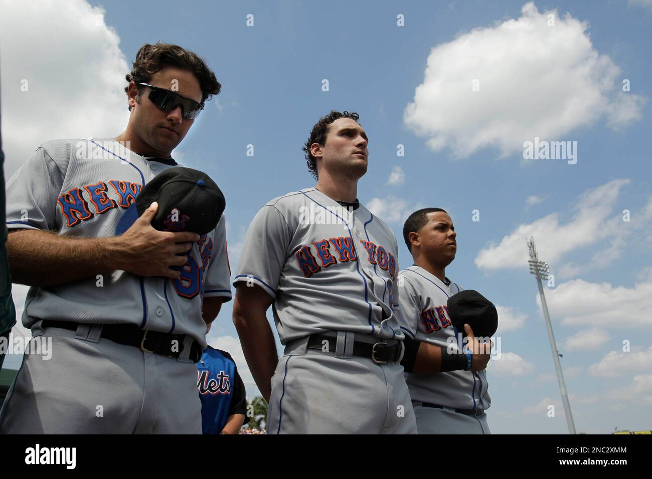 New York Mets Matt Bouchard, left, first baseman Daniel Murphy, center ...
