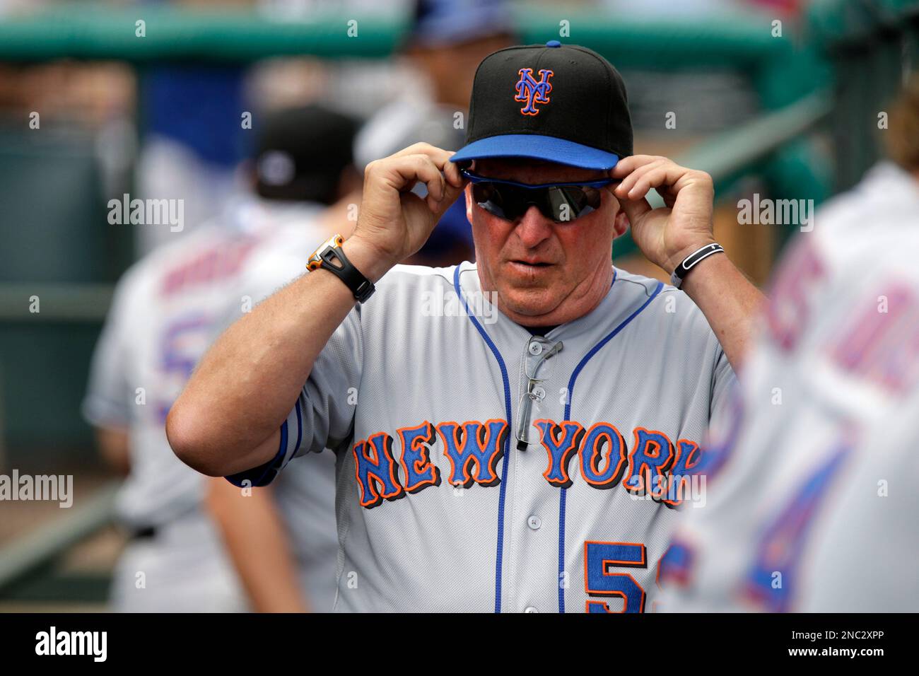 New York Mets pitching coach Dan Warthen in the dugout during a spring ...