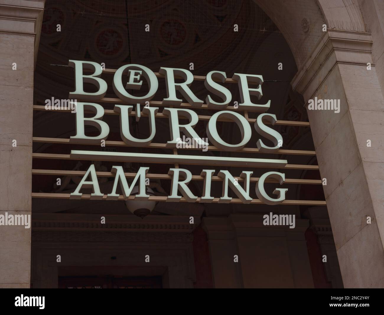 Vienna, Austria - August 7, 2022: Facades of buildings Borse buros am ...