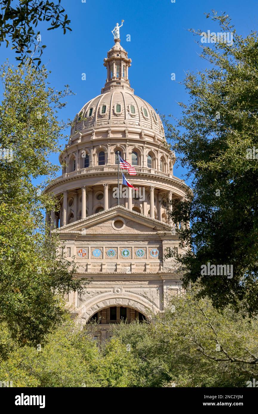 Austin, Texas, USA - February 2023: Front exterior view of the historic State Capitol Building ...