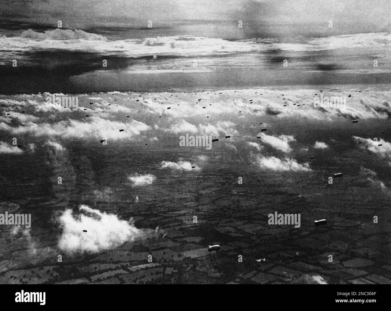 A section of the balloon defence put up against the flying bomb ...