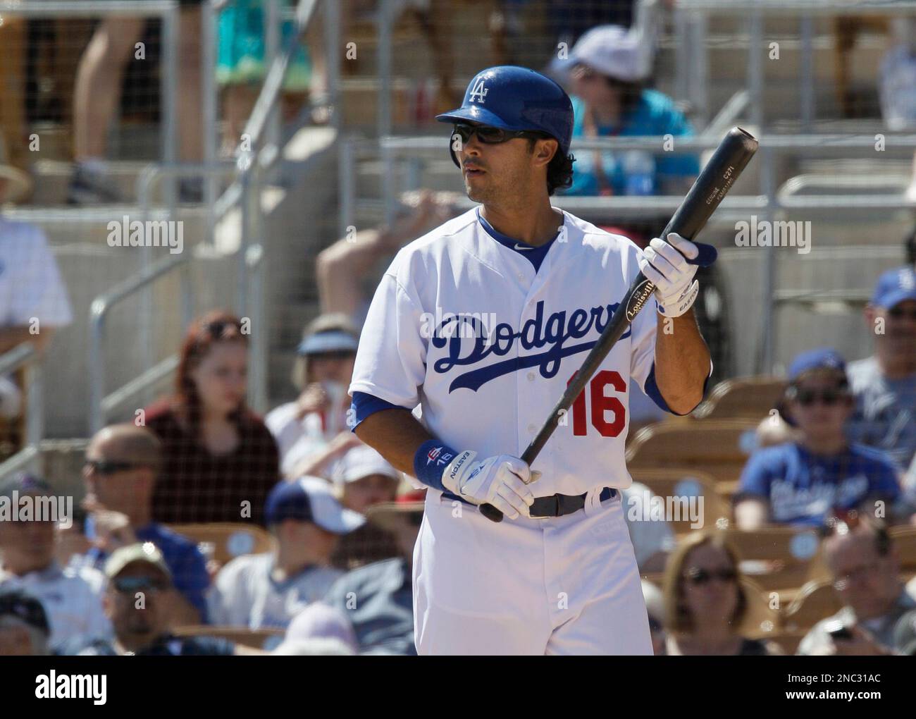 Los Angeles Dodgers' Andre Ethier waits to bat during the third inning ...