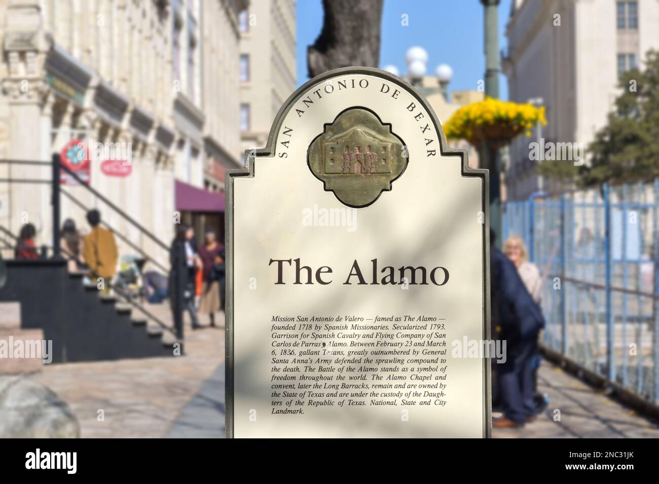 San Antonio, Texas, USA - February 2023: Sign near the site of the ...
