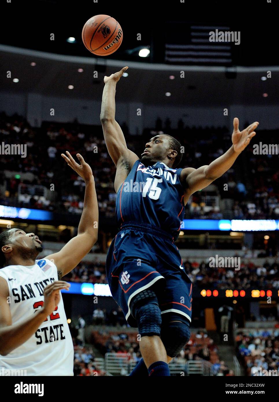 Connecticut's Kemba Walker (15) shoots over San Diego State's Chase ...