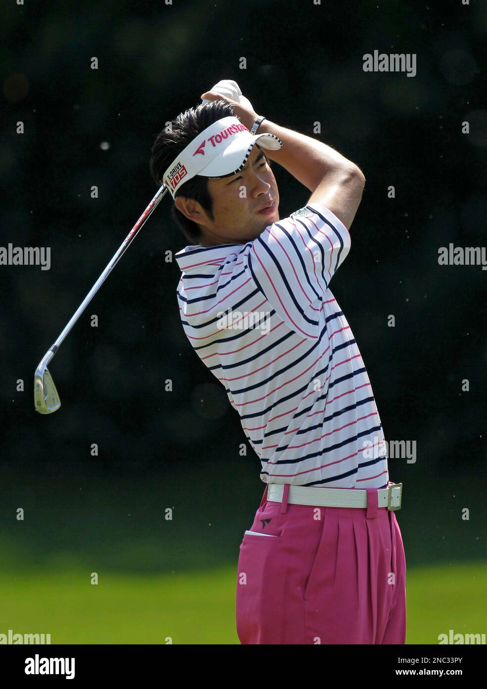Yuta Ikeda, of Japan, hits from the first fairway during the first round of the Arnold Palmer ...