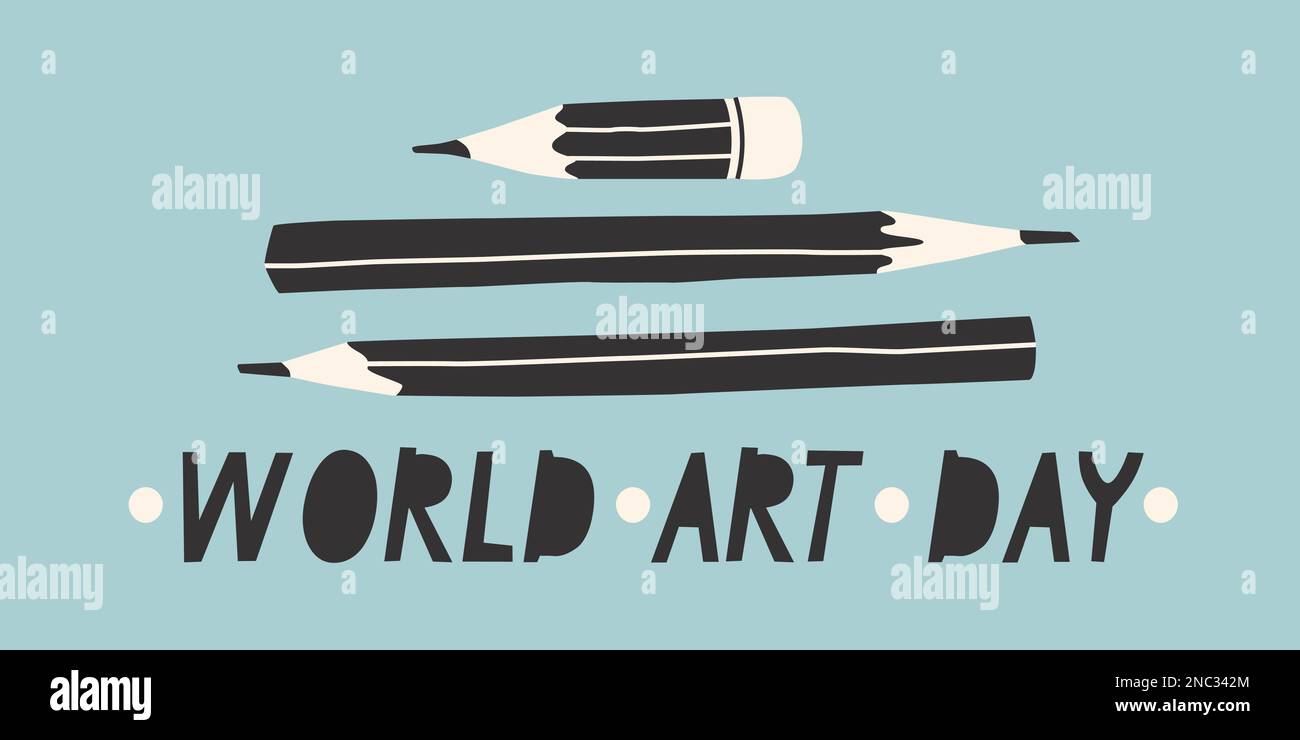 World Art Day. Horizontal vector banner with various pencils and ...
