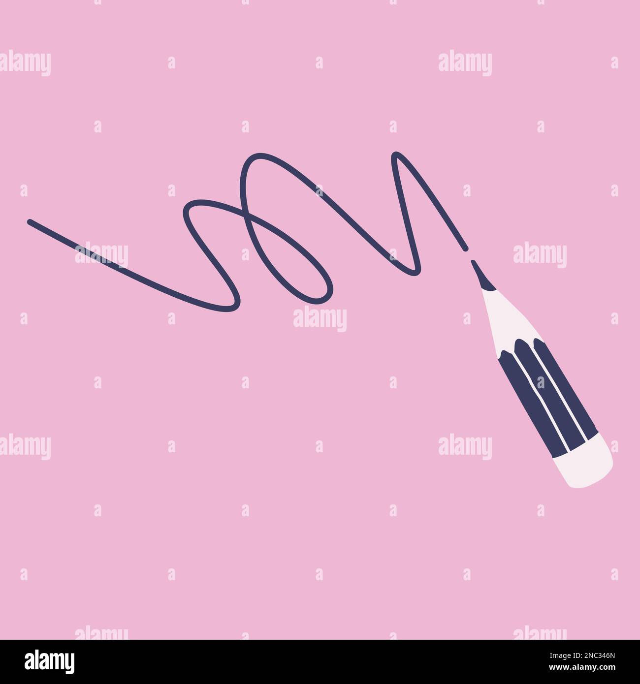 A short sharpened pencil with an eraser on the end draws scribbles ...