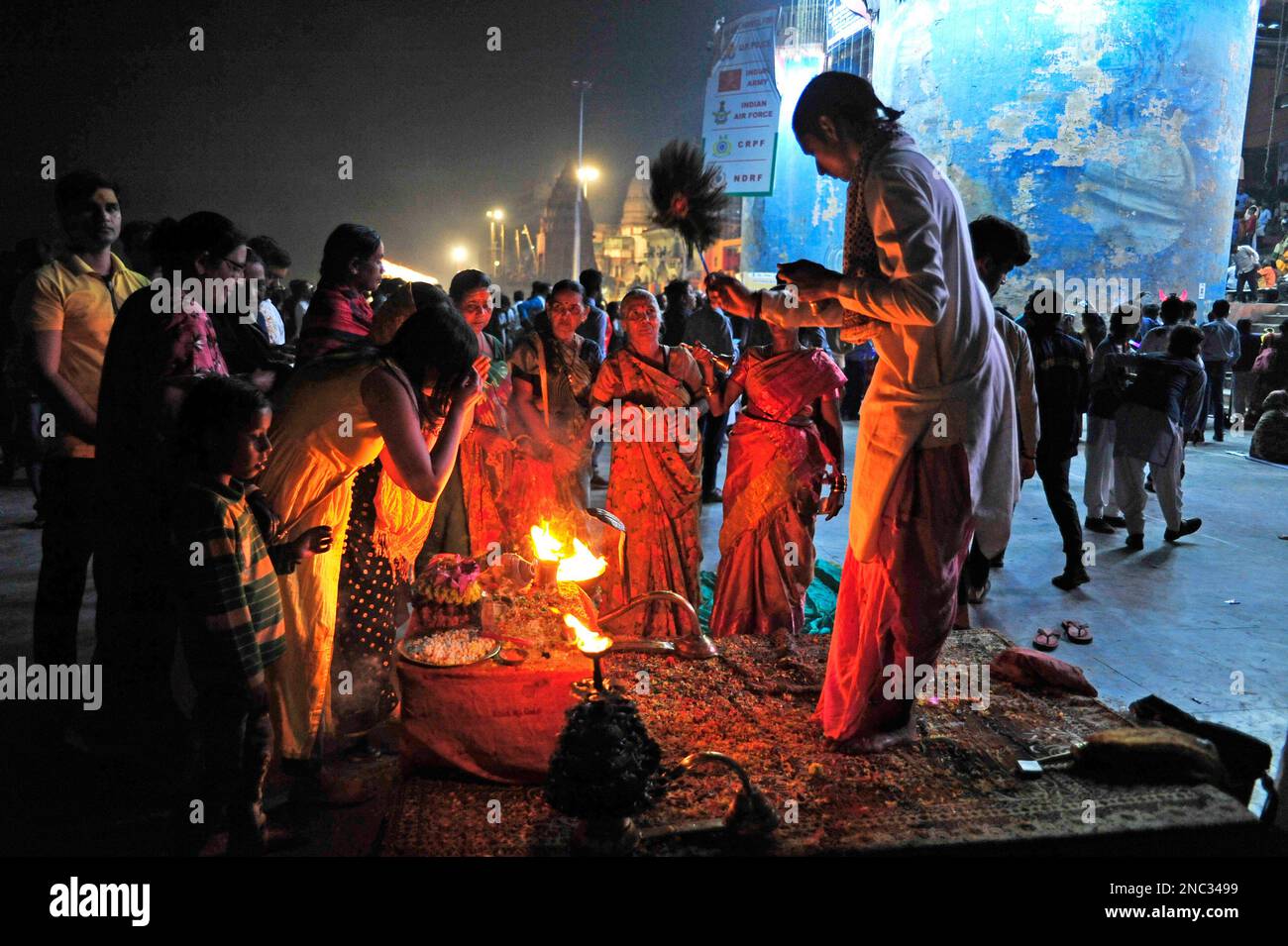 Group of people performing Agni Puja, Varanasi - India Stock Photo - Alamy