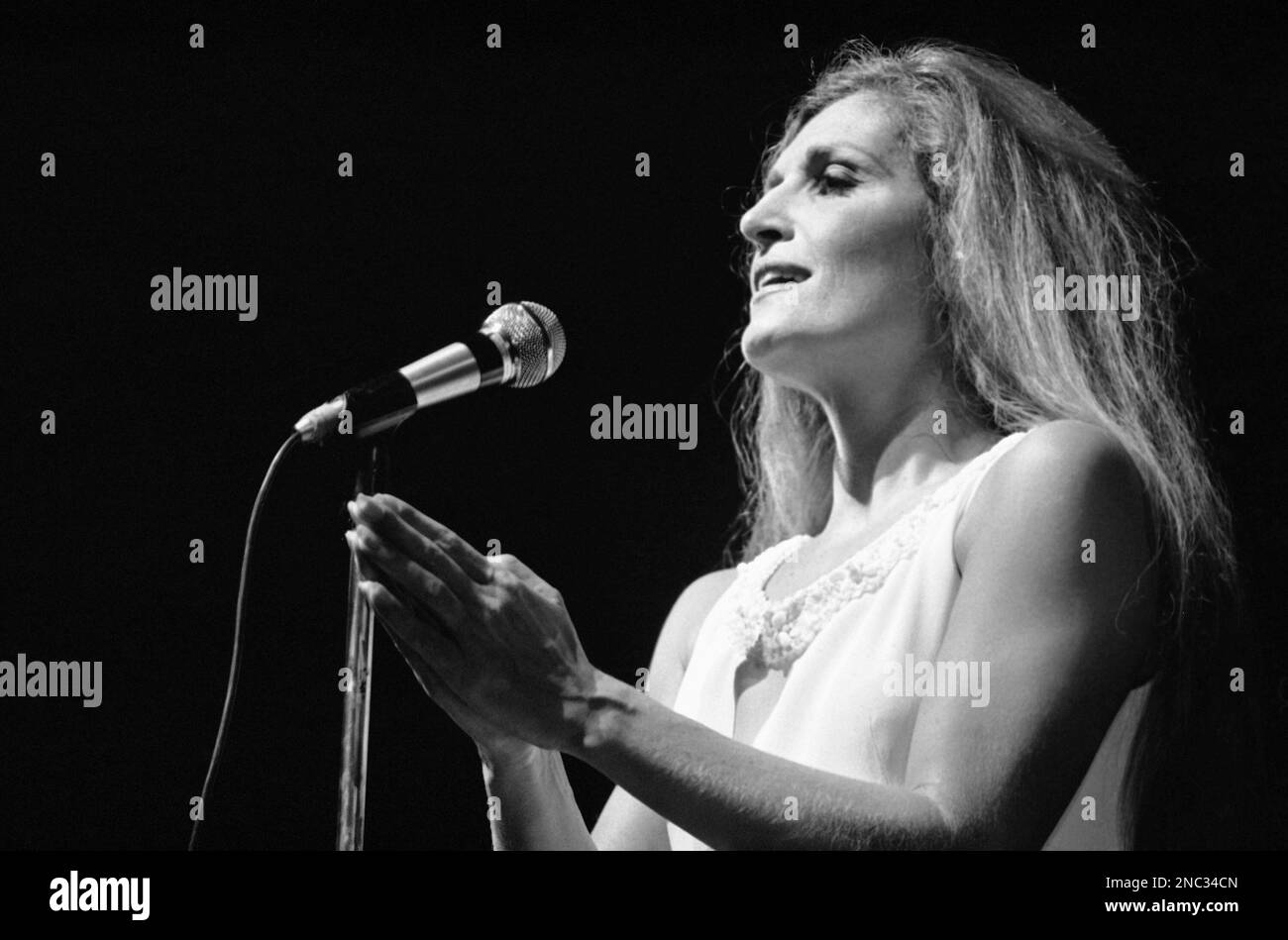 French singer Dalida performs on January 16, 1974 at L'Olympia music ...