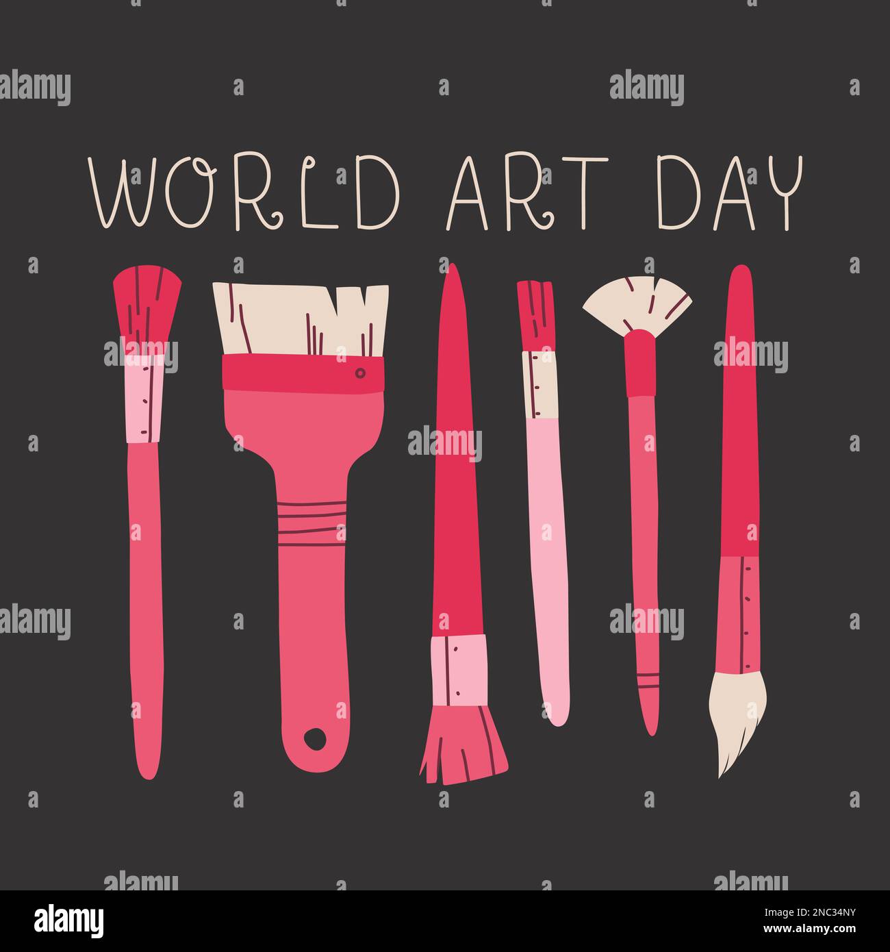 Poster World Art Day. Various brushes for drawing and inscription ...