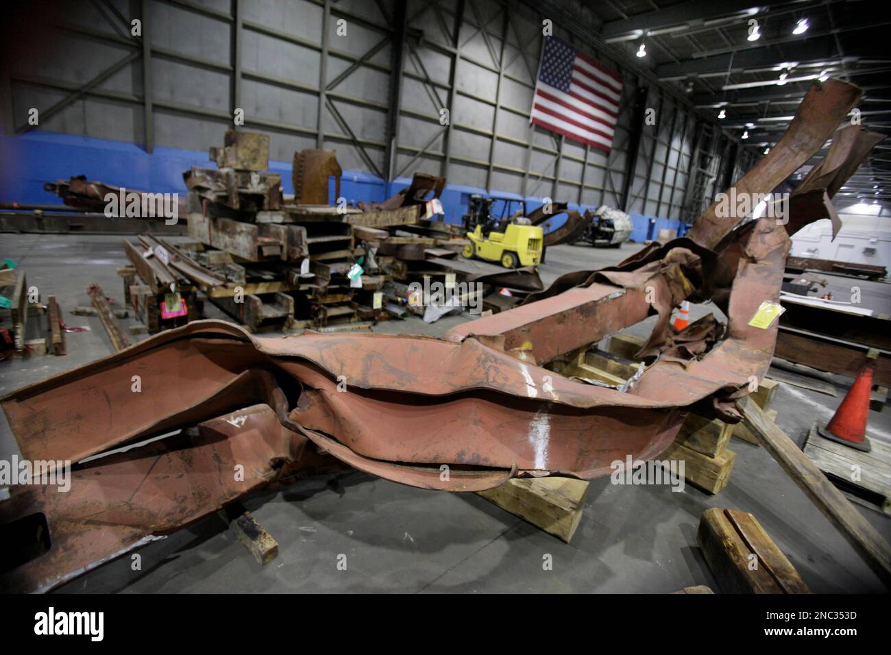 Twisted beams and other remains from attacks at the World Trade Center ...