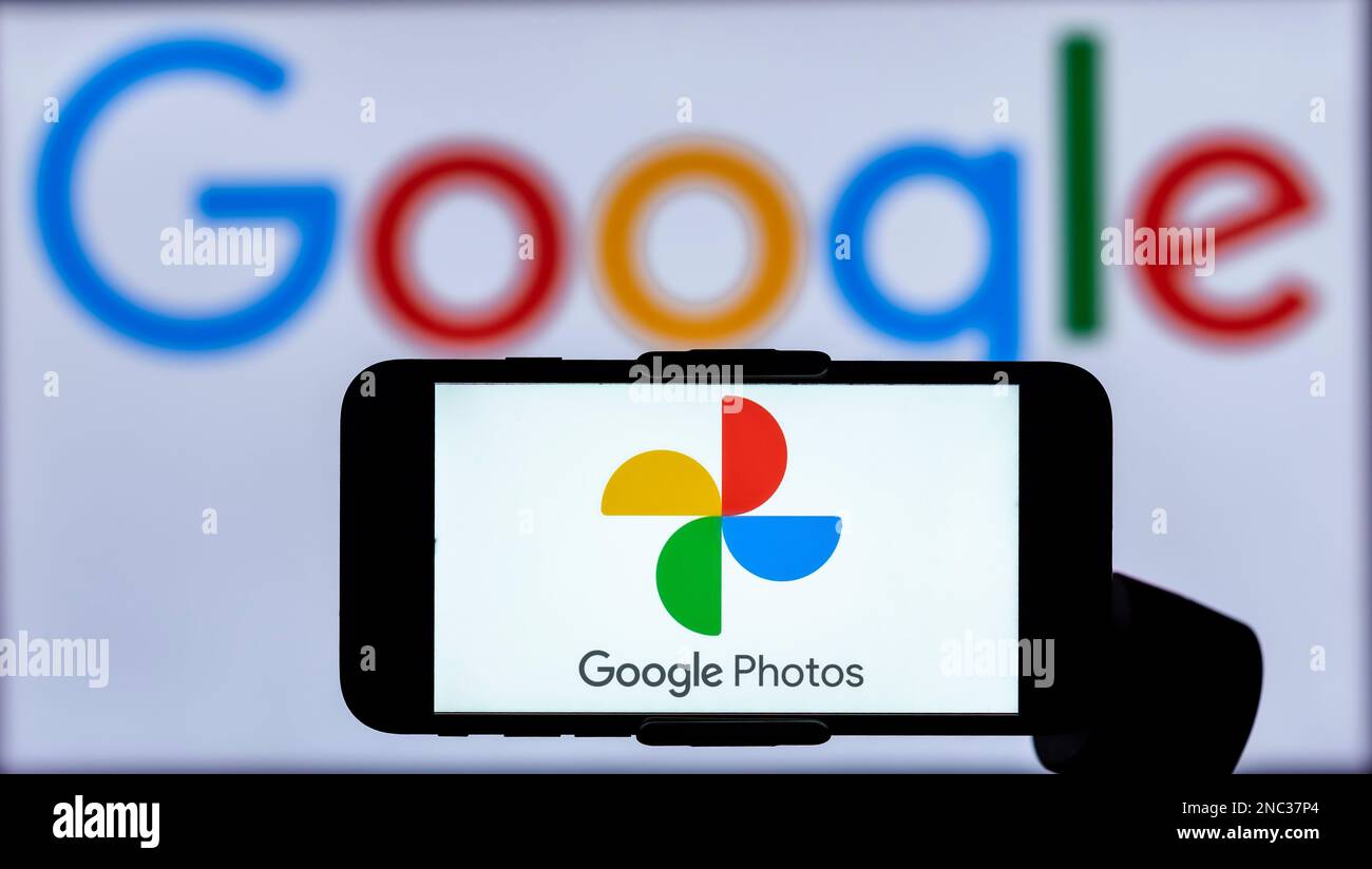 In this photo illustration, the logo of Google photos seen displayed on ...