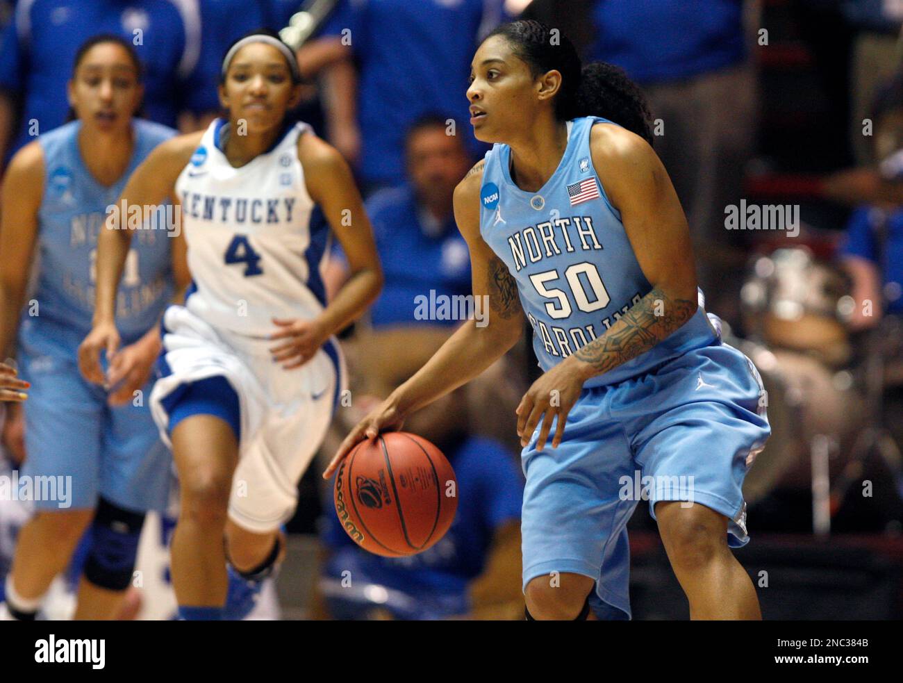 North Carolina's Italee Lucas (50) dribbles the ball against Kentucky ...
