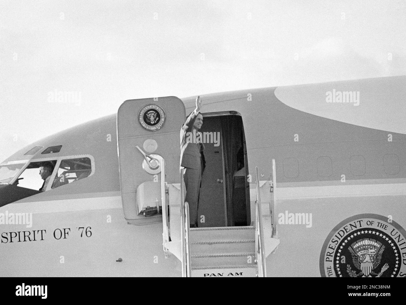 President Richard Nixon waves goodbye as he enters The Spirit of 76 at ...