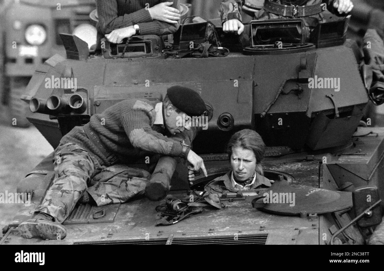 Sgt. Major Jim Boyle explains to British Princess Anne how to drive the ...