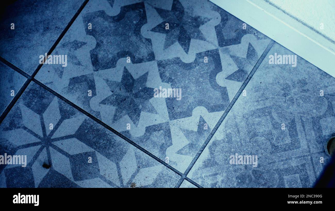 Azulejos Ceramic tile texture on floor. navy blue ornament Stock Photo ...