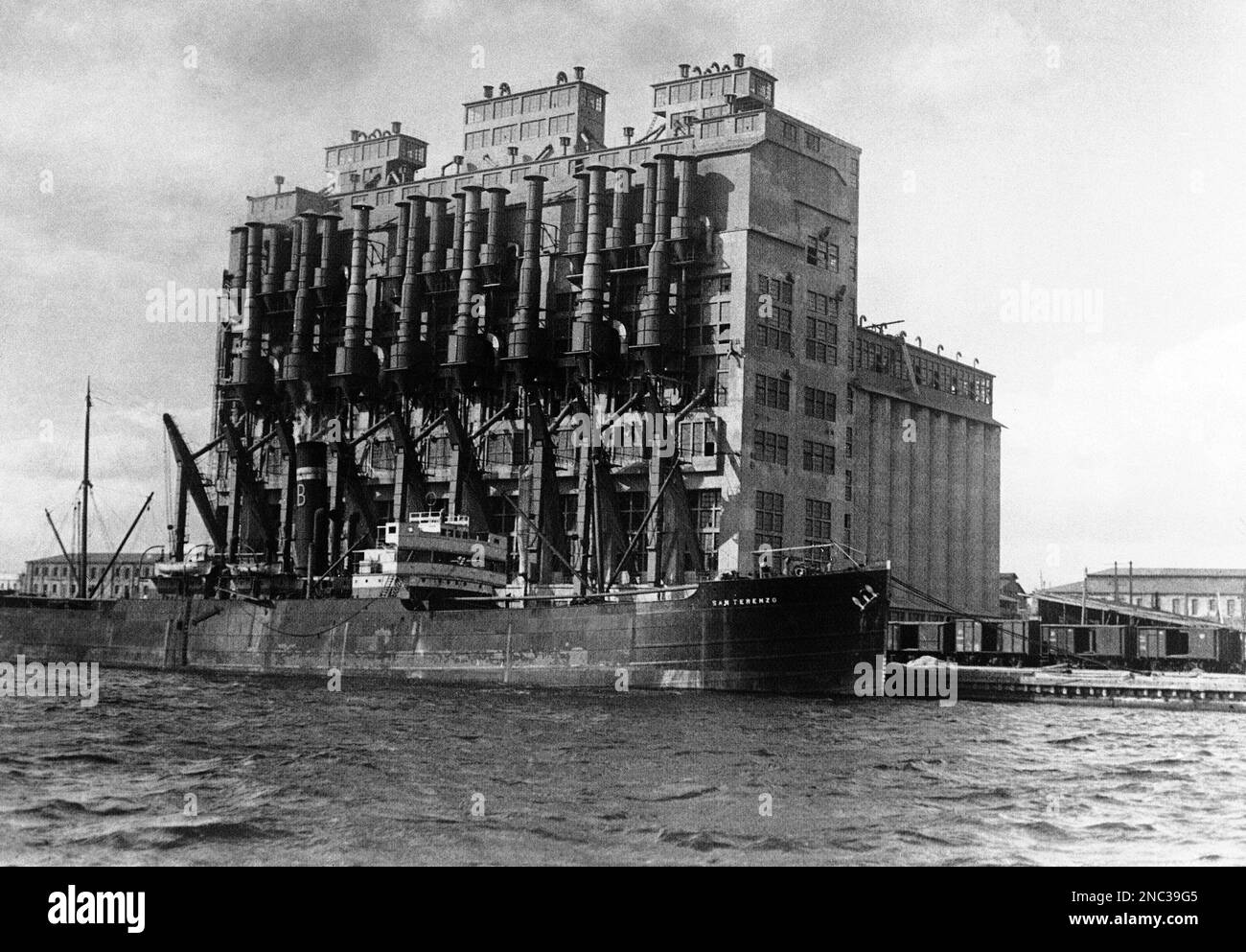 A general view of giant elevator in a shipping yard in Russia around ...