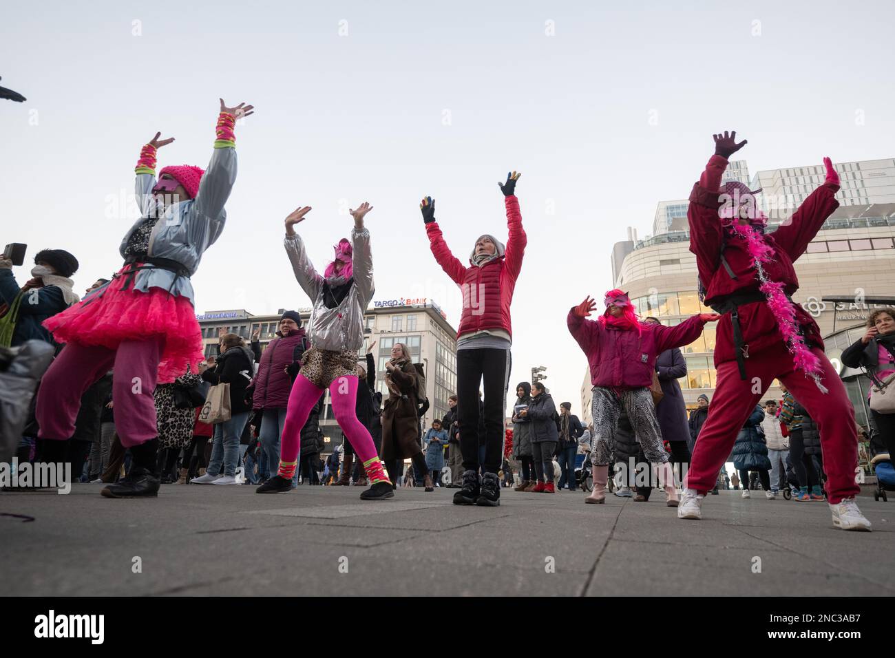 14 February 2023, Hesse, Frankfurt/Main: Participants dance at the "One ...