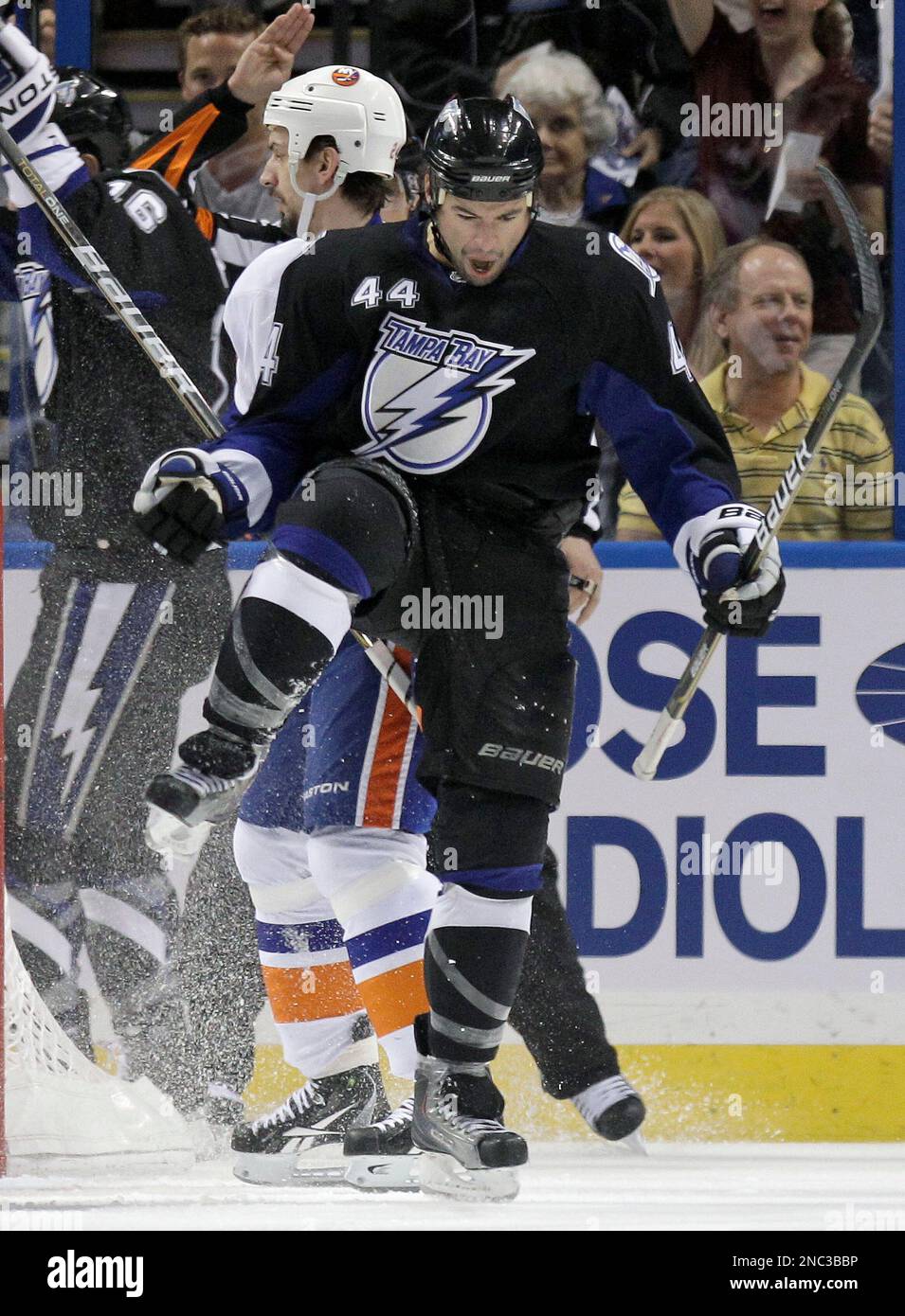 Tampa Bay Lightning center Nate Thompson (44) celebrates after his ...